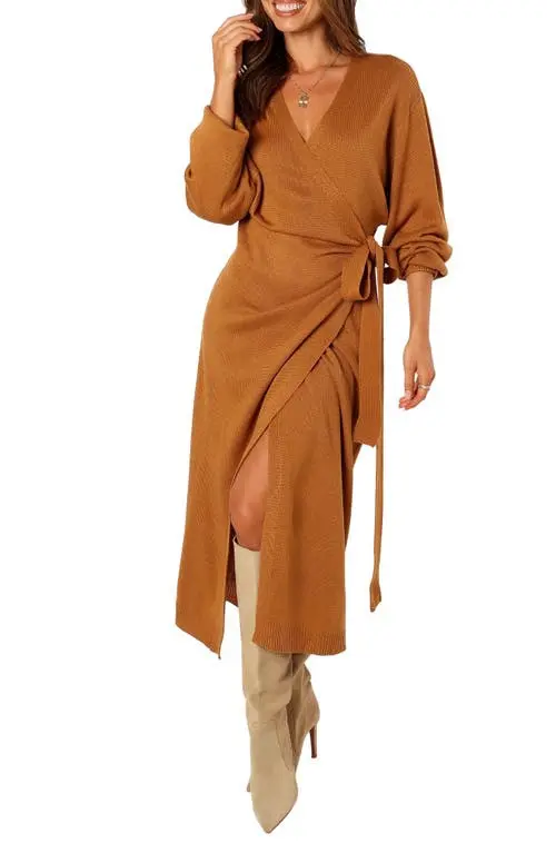 PETAL & PUP Nova Long Sleeve Maxi Wrap Dress - Camel