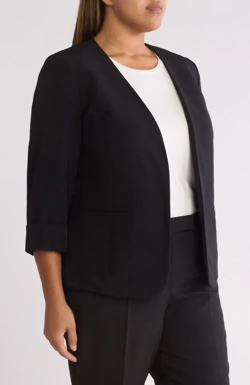 KASPER Cardigan-style Stretch Crepe Blazer - Black