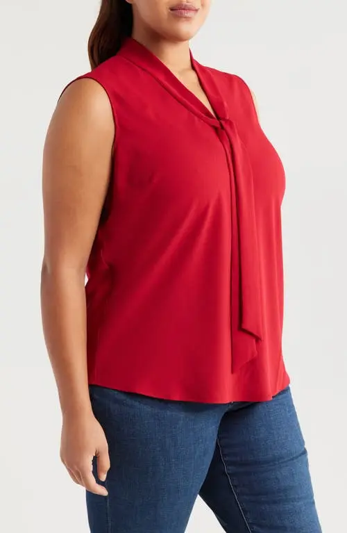 KASPER Sleeveless Tie-neck Top - Fire Red