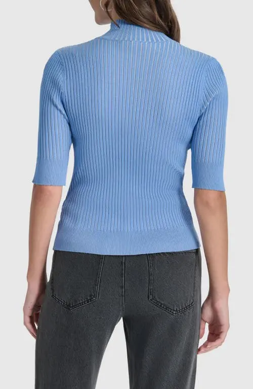 Dkny Mock Neck Ribbed Sweater - Blue Bell/chino Khaki