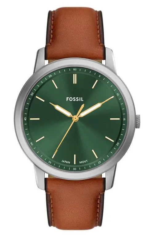 Fossil Minimalist Leather Strap Watch - Brown / Silver
