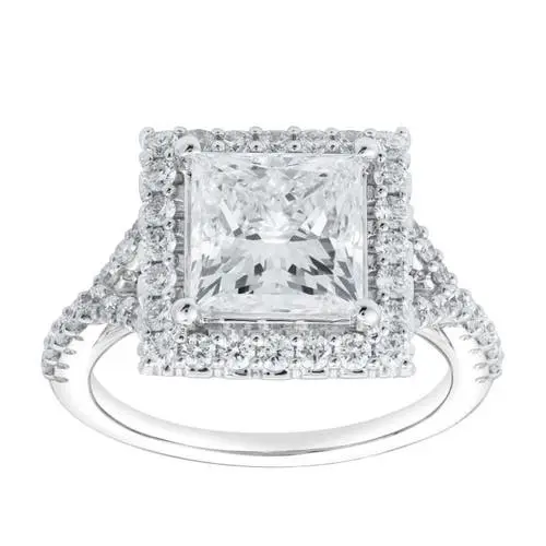 LUVMYJEWELRY Katerina Princess Cut 3.7 Ctw Lab Grown Diamond Halo Engagement Ring - 14k White Gold