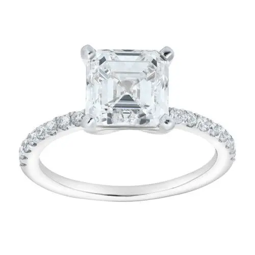 LUVMYJEWELRY 2.7 Ct Emerald Cut Lab Grown Diamond Engagement Ring - 14k White Gold