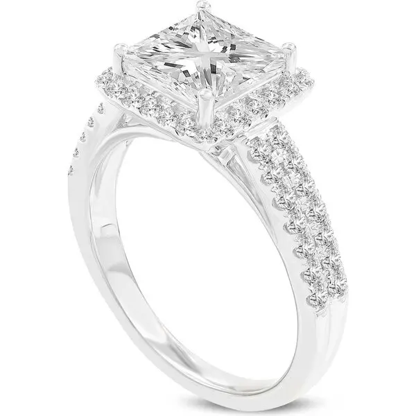 LUVMYJEWELRY Violeta 2.6 Ctw Princess Cut Lab Grown Diamond Ring - 14k White Gold