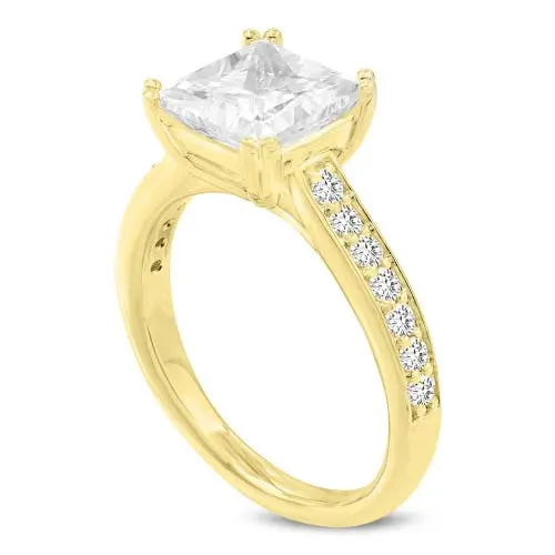 LUVMYJEWELRY 3 Ctw Kalina Princess Cut Lab Grown Diamond Engagement Ring - 14k Yellow Gold