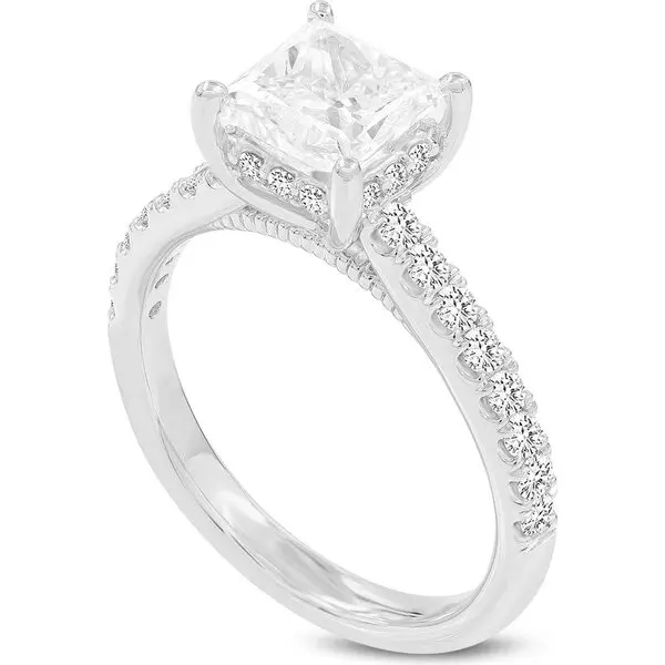 LUVMYJEWELRY Aneliya Princess Cut Lab Grown Diamond Engagement Ring 1.95 Ct - 14k White Gold