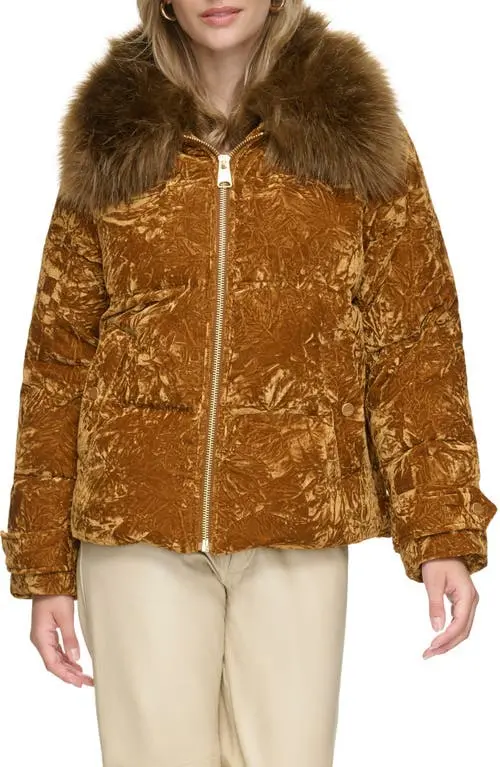 Andrew Marc Charleroi Velvet Puffer Jacket - Rust