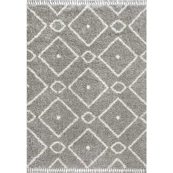 JONATHAN Y Mercer Shag Plush Tassel Moroccan Diamond Denim Area Rug - Gray/cream