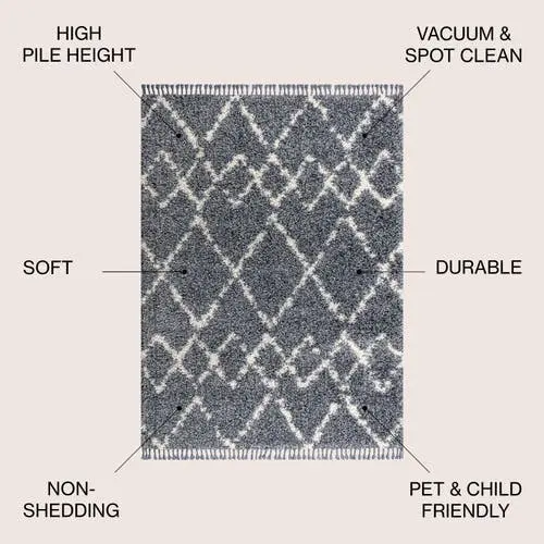 JONATHAN Y Mercer Shag Plush Tassel Moroccan Geometric Trellis Area Rug - Blue/cream