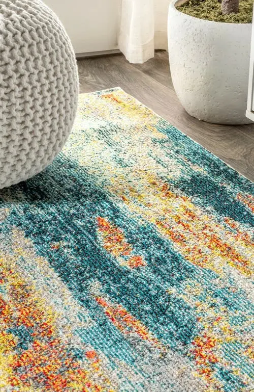 JONATHAN Y Contemporary Pop Modern Abstract Vintage Waterfall Area Rug - Blue/cream/yellow