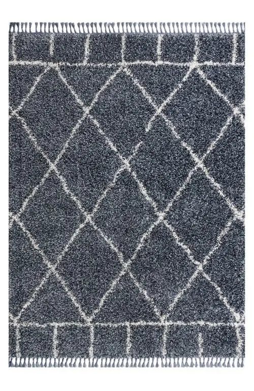 JONATHAN Y Mercer Shag Plush Tassel Moroccan Geometric Area Rug - Blue/cream