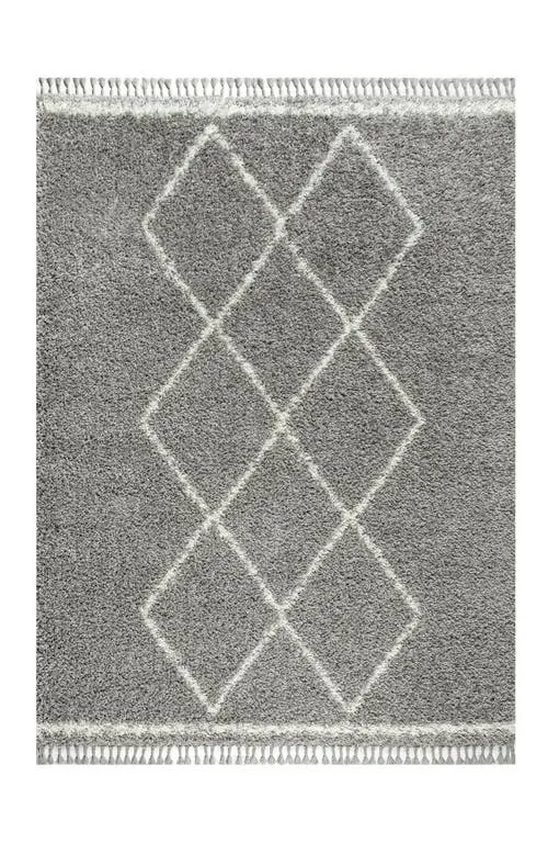 JONATHAN Y Mercer Shag Plush Tassel Moroccan Geometric Trellis Denim Area Rug - Gray/cream