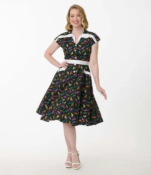 Unique Vintage 1950s Hedda Swing Dress - Black Dinosaur | Editorialist