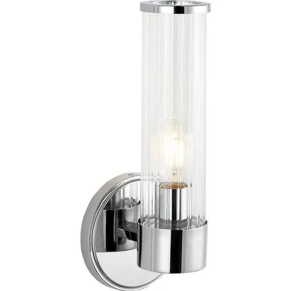 JONATHAN Y Cecil 1-light Tall Cylinder Iron/striped Glass Modern Mid-century Led Vanity - Chrome With Clear Shade
