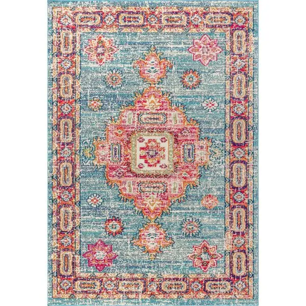 JONATHAN Y Bohemian Flair Boho Vintage Medallion Area Rug - Blue/red