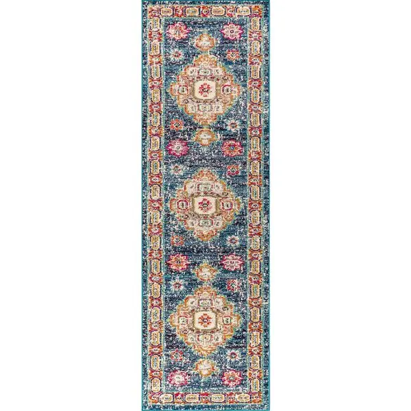 JONATHAN Y Bohemian Flair Boho Vintage Medallion Area Rug - Navy/red