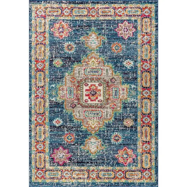 JONATHAN Y Bohemian Flair Boho Vintage Medallion Area Rug - Navy/red