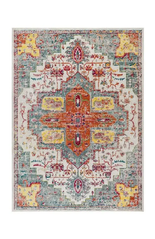 JONATHAN Y Zafra Vintage Medallion Area Rug - Coral/blue/multi