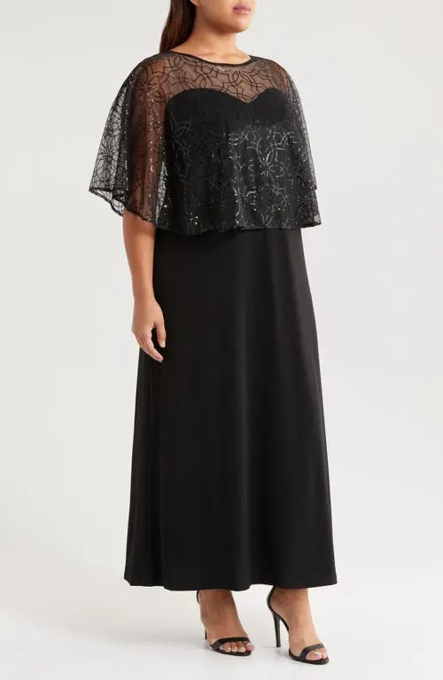 CONNECTED APPAREL Sequin Cape Gown