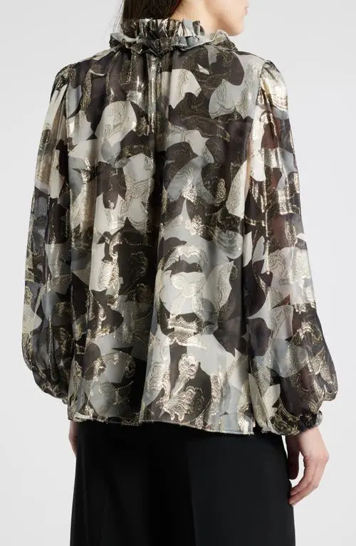 Kobi Halperin Boden Metallic Floral Tie Neck Top