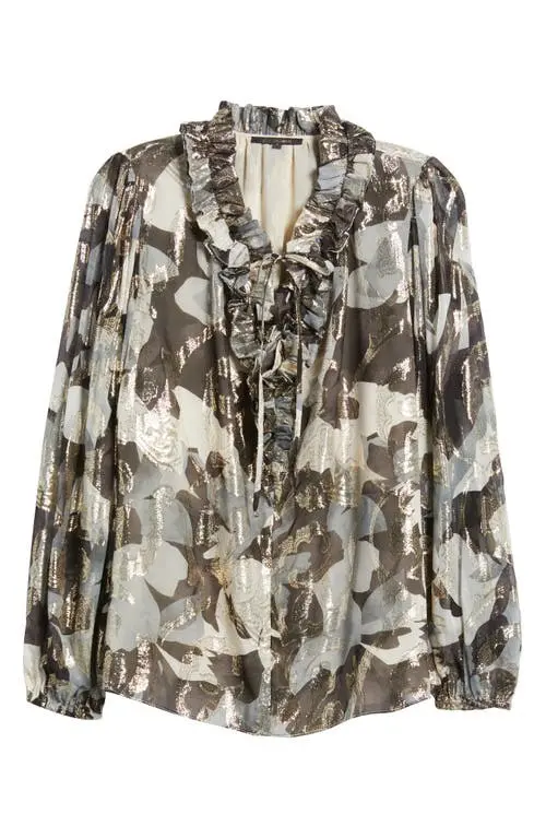Kobi Halperin Boden Metallic Floral Tie Neck Top