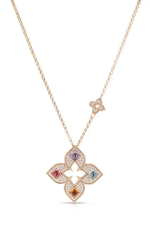 Roberto Coin Venetian Princess Carnival Diamond And Mixed Jewels Pendant Necklace - Rose Gold