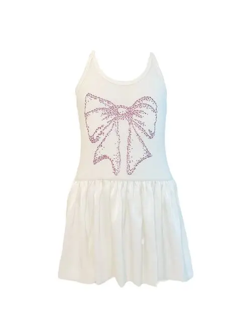 LOLA + THE BOYS Crystal Bow Bubble Dress - White