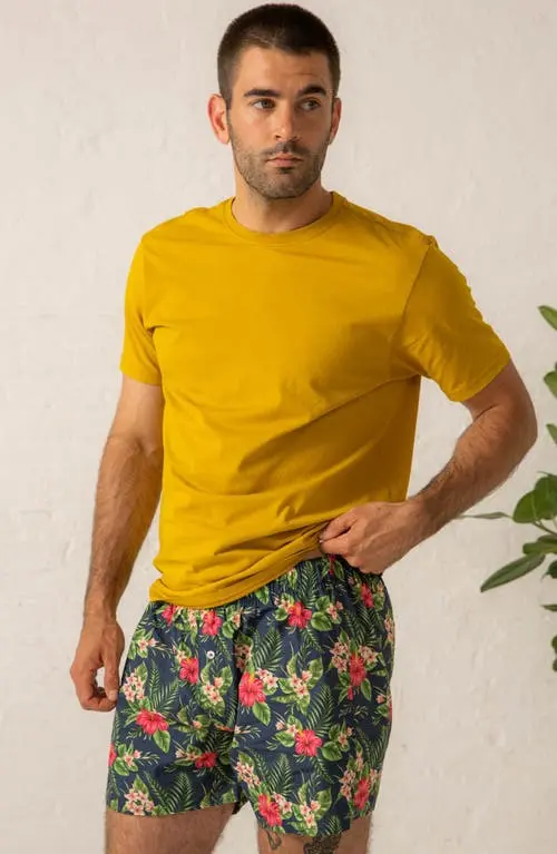 DRUTHERS NYC Organic Cotton Oahu Hawaiian Print Boxer Short - Navy