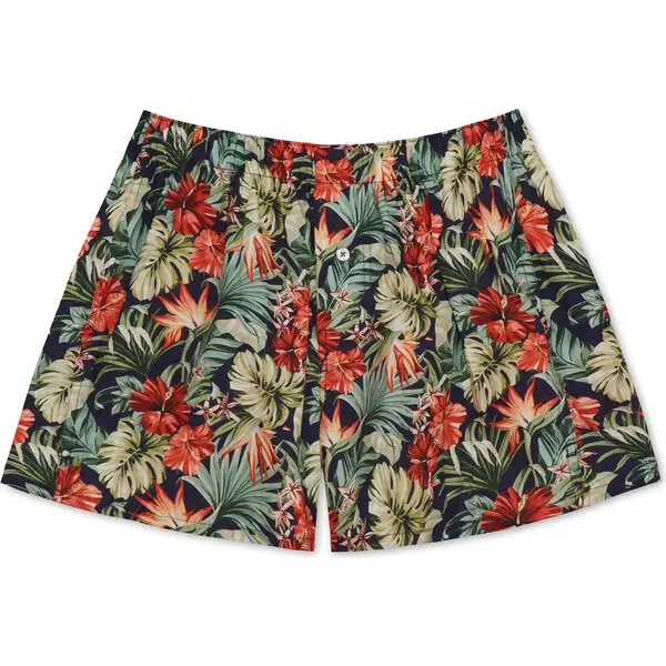 DRUTHERS NYC Organic Cotton Oahu Hawaiian Print Boxer Short - Oahunavy