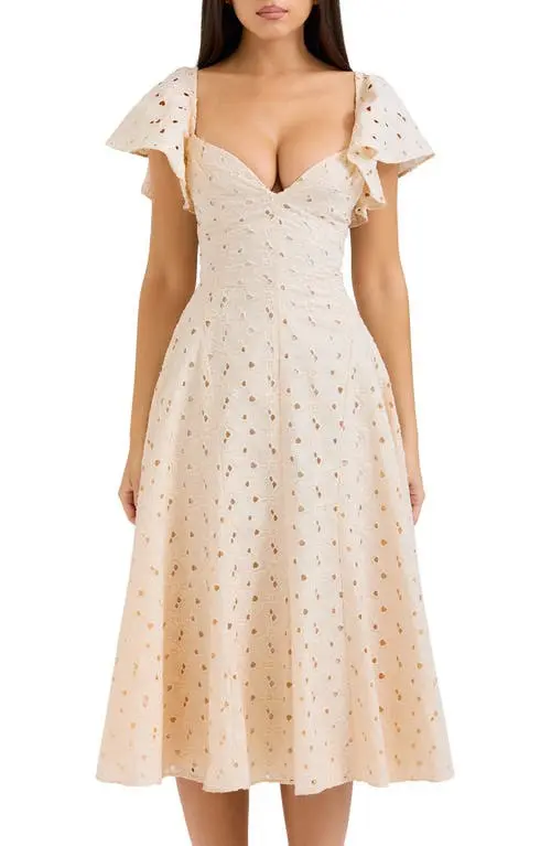 House Of Cb Amaya Flutter Sleeve Lace Midi Dress