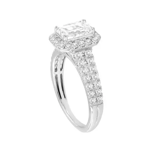 LUVMYJEWELRY Lilit Emerald Cut Lab Grown Diamond Halo Engagement Ring - 14k White Gold