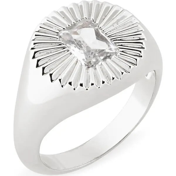 MIRANDA FRYE Ember Cubic Zirconia Sunburst Signet Ring - Silver