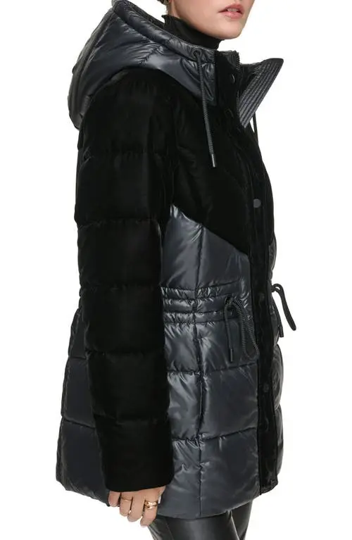 Andrew Marc Velvet Panel Hooded Puffer Jacket