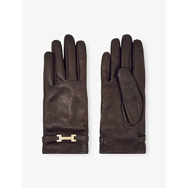REISS Harriet Leather Gloves - Burgundy