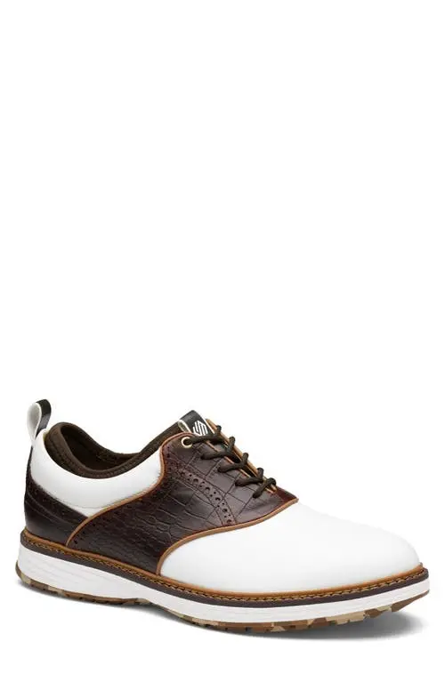 Johnston & Murphy Upton Gl1 Luxe Hybrid Golf Shoe - White/brown Croc Full Grain