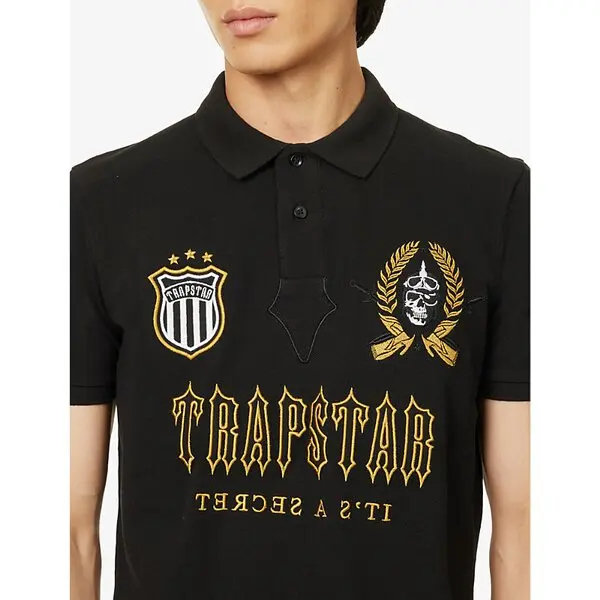 TRAPSTAR ポロシャツ ホワイト ブラック 刺繍 Trapstar Decoded Logo-Embroidery Cotton-Pique Polo Shirt - Black