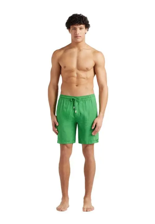 Vilebrequin Solid Linen Bermuda Shorts - Jungle