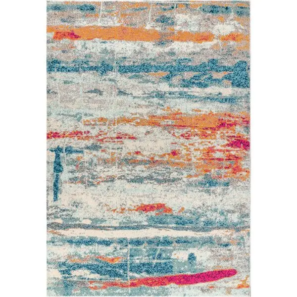 JONATHAN Y Contemporary Pop Modern Abstract Brushstroke Area Rug - Cream/blue
