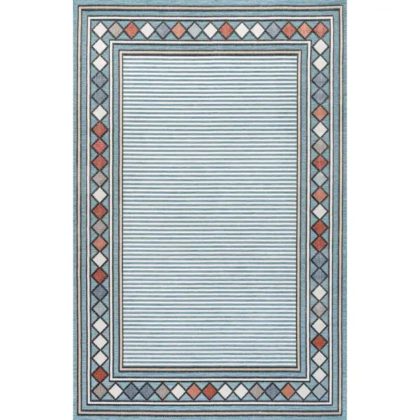 JONATHAN Y Sebastian High-low Modern Diamond Border Indoor/outdoor Area Rug - Blue/ivory
