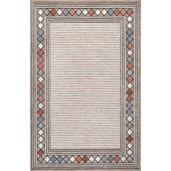 JONATHAN Y Sebastian High-low Modern Diamond Border Indoor/outdoor Area Rug - Brown/ivory