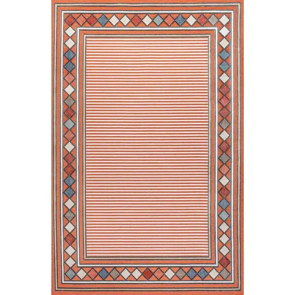 JONATHAN Y Sebastian High-low Modern Diamond Border Indoor/outdoor Area Rug - Orange/ivory