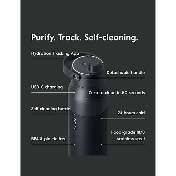 LARQ Purevis Self-cleaning Stainless-steel Bottle 680ml - Obsidian Black