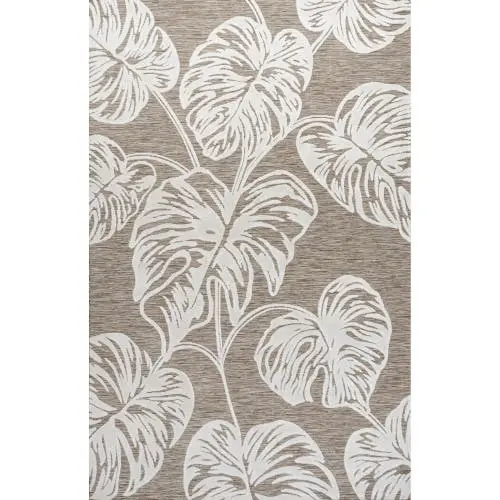 JONATHAN Y Tobago High-low Two-tone Monstera Leaf Indoor/outdoor Area Rug - Brown/ivory