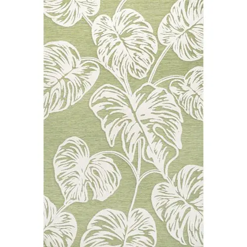 JONATHAN Y Tobago High-low Two-tone Monstera Leaf Indoor/outdoor Area Rug - Light Green/ivory