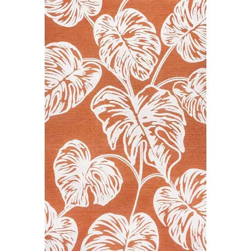 JONATHAN Y Tobago High-low Two-tone Monstera Leaf Indoor/outdoor Area Rug - Orange/ivory