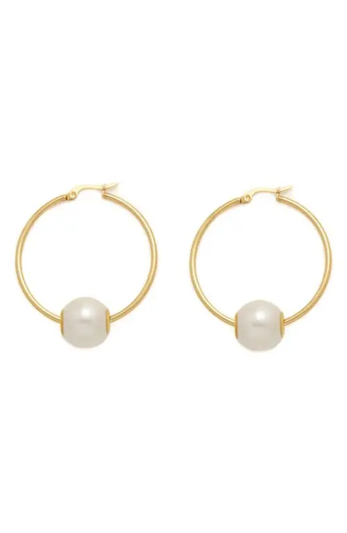PETIT MOMENTS Faux Pearl Hoop Earrings - Gold