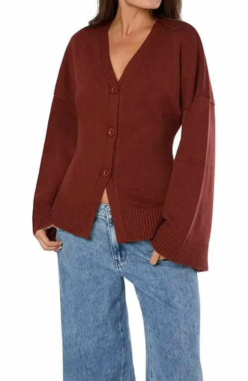 WeWoreWhat Cinched Waist Cardigan - Chestnut