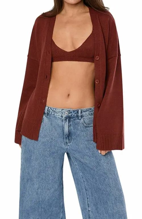 WeWoreWhat Cinched Waist Cardigan - Chestnut