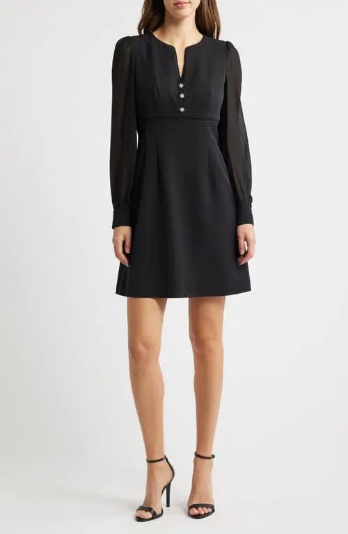 Anne Klein Sheer Long Sleeve Flare Dress In Anne Black (3qk) - 30% Off |  Editorialist