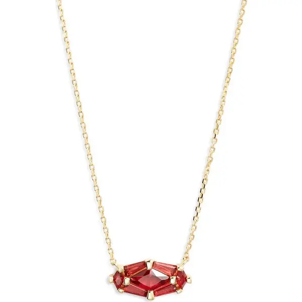Kendra Scott Short Lindy Rae Pendant Necklace - Gold Red Crystal